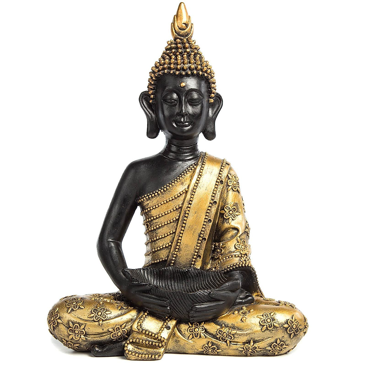 JIZHENG Buddha Statue Decor Figurine Thai Sitting Buddha Sculpture 14 inch Decoration Meditating Zen Buddha Antique Golden Look for Room/Garden/Yard/Indoor/Outdoor, Black/Copper, Large
