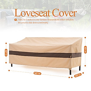 WJ-X3 2-Seater Outdoor Loveseat Covers, Heavy Duty Patio Couch Covers, Patio Sofa Covers Waterproof, High Wind Resistant Design for Outdoor Furniture Cover, 58W x 40D x 35H, Beige & Coffee
