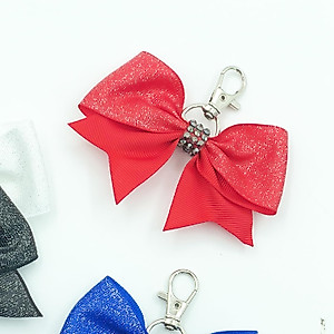 Hipcheer Glitter Cheer Bow Keychain for Cheerleading Teen Girls High School College Sports (White,Black,Blue,Red)