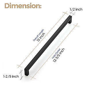 Ravinte 1 Pack 12-3/5 Inch Kitchen Square Cabinet Handles Matte Black Cabinet Pulls Black Drawer Pulls Kitchen Cabinet Hardware Kitchen Handles for Cabinets Cupboard Handles Drawer Handles