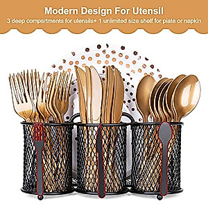 DTICON Metal Utensil Caddy Silverware Organizer, Utensil Holder Cutlery Caddy, Flatware Spoon Fork Storage for Outdoor Party Camping Picnic Buffet RV BBQ Farmhouse Kitchen Countertop (Black)