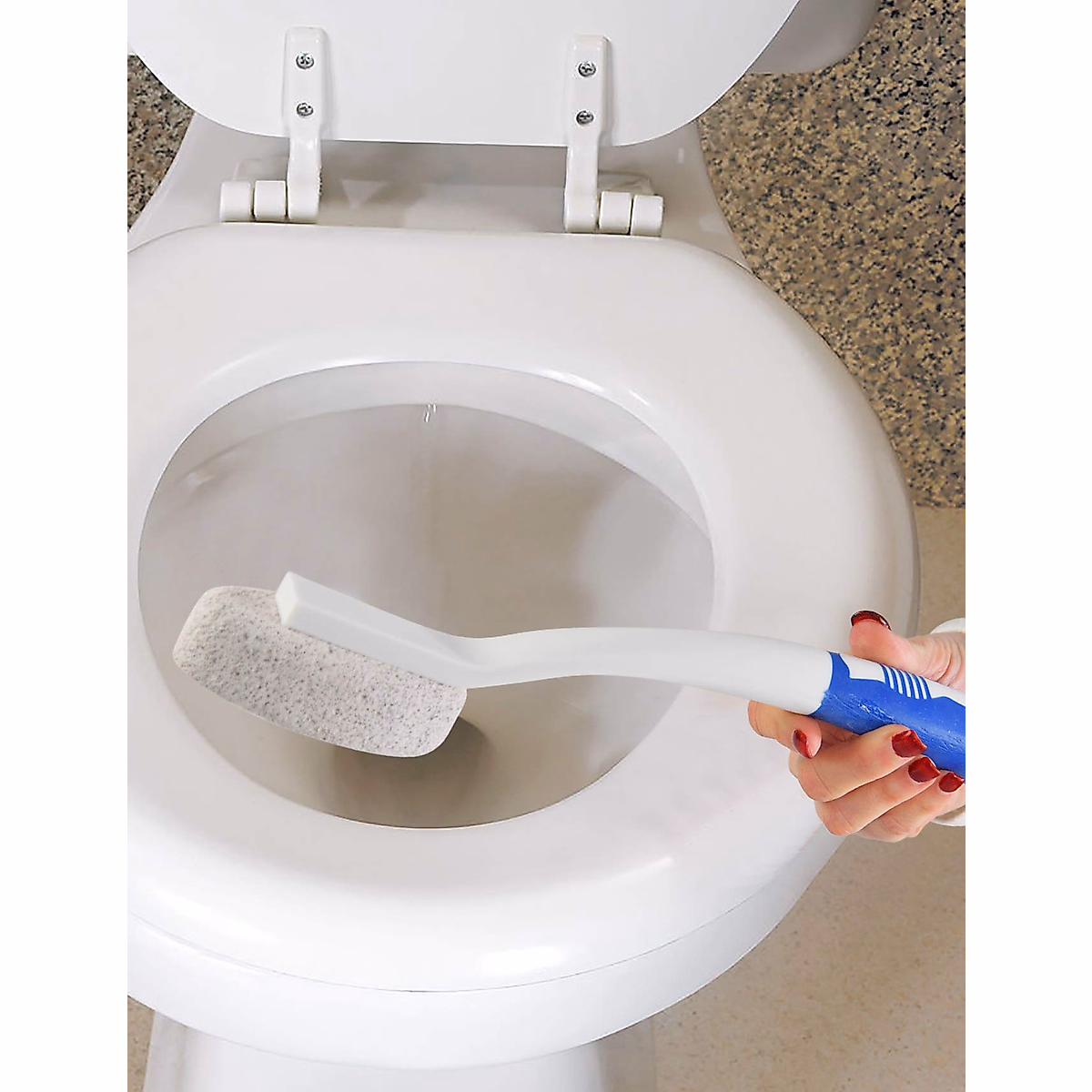 Home-X Pumice Toilet Cleaning Wand, Volcanic Pumice Toilet Bowl Cleaner with Handle, Easy-To-Use Scrubbing Wand for Toilet Bowl Stains, 13 ½ " L x 1 ½ " W x 1" H, White/Blue
