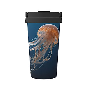 Insulated Coffee Mug Cute Jellyfish 17oz Double Wall Vacuum Stainless Steel Tumbler With Leak-Proof Lid And Handle, Cute Travel Thermos Mug For Cold Hot Drinks