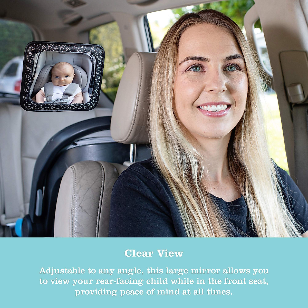 Disney Baby by J.L. Childress Adjustable Baby Car Mirror - for Rear Facing Infant, Child - Wide View, Shatterproof Car Mirror for Baby - Disney Car Travel Essential - Mickey Mouse Black