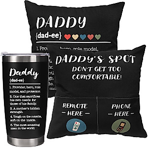 Daddy's Spot Tumbler & Pillow Cover - Best Dad Ever Gift from Daughter, Son or Kids - New Dad, Stepdad, Daddy Definition - Christmas, Birthday, Father's Day, New Baby Gifts