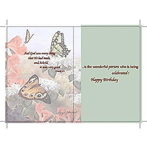Gracefully Yours Blessed Birthday Greeting Cards Featuring Butterflies by Artist Larry Martin, 12, 4 Designs/3 Each with Scripture Message