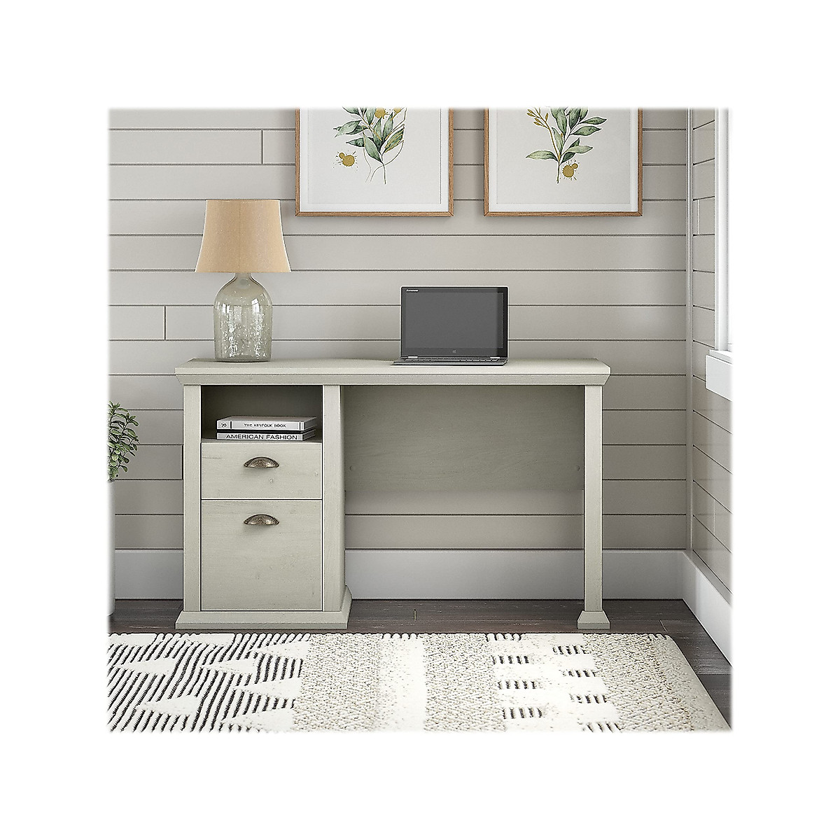 Yorktown 50-Inch Home Office Desk with Storage, Linen White Oak