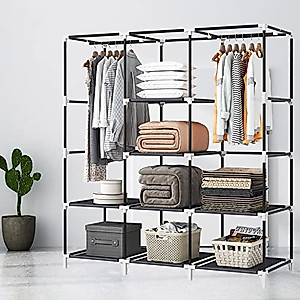 KEKIWE Portable Closet, 51 Inch Wardrobe Closet for Hanging Clothes with 2 Hanging Rods, 8 Storage Organizer Shelves for Bedroom, Durable and Easy to Assemble, Grey