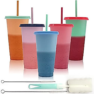 Reznap - Color Changing Cups - 5x Cups & Straws - 24 oz - BPA Free - Reusable Tumblers with Lids and Straws - Easy to Take Anywhere - Summer Party Cups - For Kids and Adults