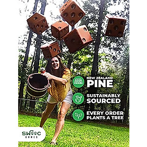 SWOOC Games - Yardzee, Farkle & 20+ Giant Dice Games (All Weather) Yard Dice with Wooden Bucket, 5 Scorecards & Marker - Jumbo Dice Yard Game - Extra Large Yard Games for Adults - Jumbo Lawn Games