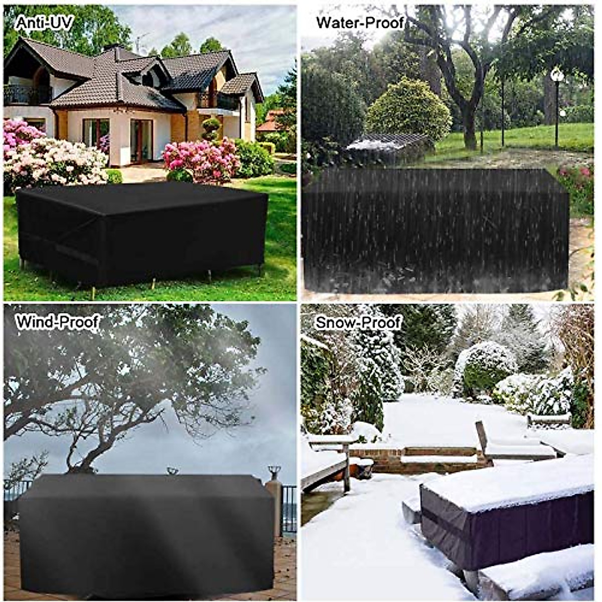 48" L x 48" W x 30" H Rectangular Garden Furniture Covers, Patio Table Cover Waterproof UV-Resistant 420D Oxford Cloth Outdoor Patio Furniture Covers