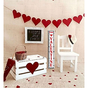 KPSheng Happy Valentine Day Sign for Front Door, 8x64 Inch Vertical Valentine's Day Wooden Welcome Sign for Front Porch, Modern Farmhouse Front Porch Decor