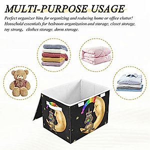 RunningBear Cat Unicorn! Large Storage Bins with Lid Collapsible Storage Bin Cube Basket Organizer Foldable Fabric Cube for Rooms Playroom Shelves