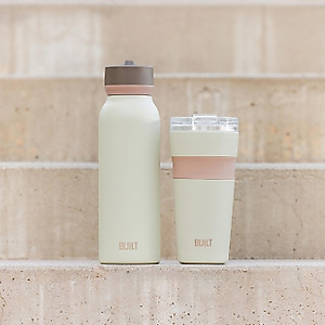 BUILT 24oz Shasta Double Wall Vacuum Insulated Stainless Steel Tumbler with Easy to Clean Flip to Open Lid, Oat