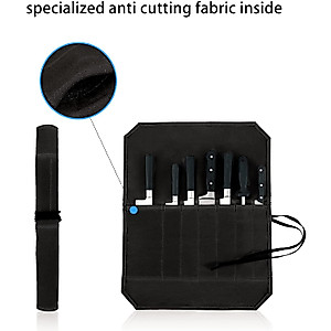 QCWN Waxed Canvas Chef Knife Roll Bag Heavy Duty Knife Roll Case Storage Knife Cutlery Carrier Kitchen Roll Tool Bag Case with 6 Slots Wrapping Strap Best Gift For Cooking Chefs(Black)