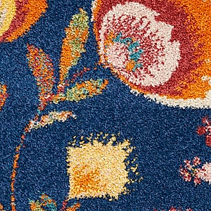 Nourison Allur Floral Navy Multicolor 5'3" x 7'3" Area -Rug, Easy -Cleaning, Non Shedding, Bed Room, Living Room, Dining Room, Kitchen (5x7)
