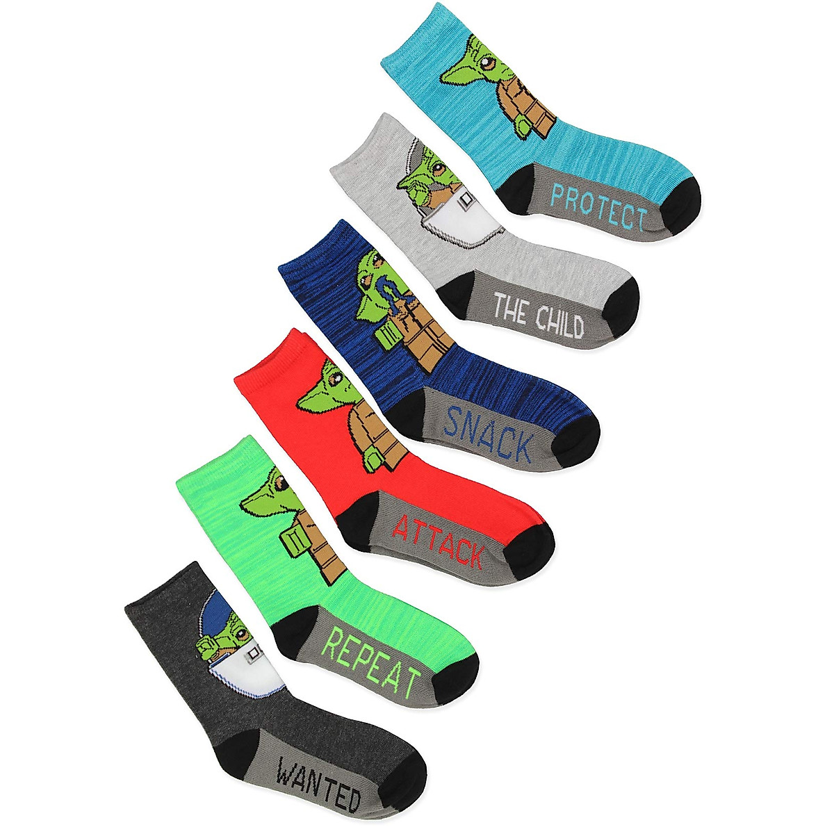 LEGO Star Wars Baby Yoda Kids Toddler 6 pack Crew Socks Set (Small (4-6), Multi)