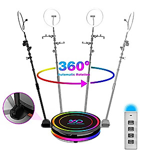 360 Photo Booth Machine 100cm for Parties with Extendable Ring Light Selfie Holder Accessories, 5 People Stand on, Automatic Spin 360 Video Camera Booth Platform Spinner, 39.4” with Flight Case