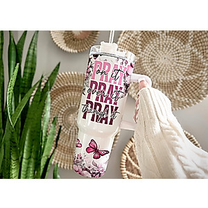 Fancyfams - Christian Gifts for Women Faith, 40 oz Tumbler Travel Mug - Birthday & Religious Gifts, Inspirational Best Friend Tumbler (Pray - 40oz)