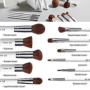 BS-MALL Makeup Brush Set 11Pcs Bamboo Synthetic Kabuki Brush Set Foundation Powder Blending Concealer Eye shadows Blush Cosmetics Brushes with Organizer Bag & Makeup Sponge (White)