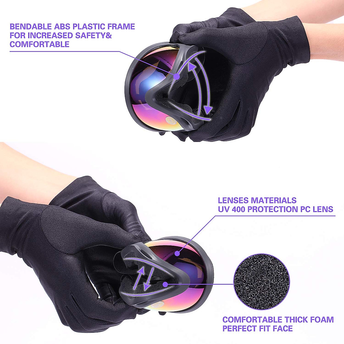 LOEO 2-Pack Snow Ski Goggles, Snowboard Goggles for Kids, Teens, Youth, Adults