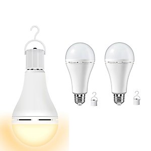 NOTOC Rechargeable Light Bulbs 9W,Battery Operated Powered LED Light Bulb 600Lumen 3000K Warm White for Power Outage,Camping,Outdoor Activity,Hurricane,Pack of 2