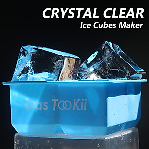 Das TooKii Clear Ice Cube Maker, Reusable 4 Hole Crystal Ice Mold, BPA Free Silicone Ice Cube Tray, 2 Inches Large Sphere Square Ice Maker for Whiskey & Drinks, Creative Gift for Family and Friends