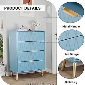 NOVALLA 4 Drawer Dresser, Chest of Drawers, Modern Dresser with Storage, Organizer Unit for Bedroom, Living Room, Hallway, Entryway, Closet(Blue)