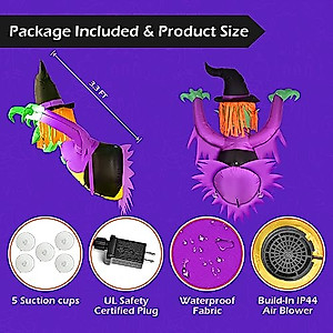 3.5 Ft Halloween Inflatables Scary Witch Broke Out from Window, Outdoor Halloween Decorations with Build-in LED Lights Blow Up Inflatables for Window, Outside, Party, Indoor, Home Decoration