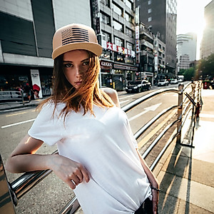 UALON Baseball Cap, Snapback Trucker Hat for Men & Women with American Flag and Adjustable, Breathable Mesh, Flat Bill Hats Khaki