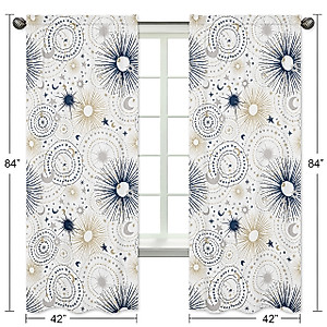 Sweet Jojo Designs Star and Moon Window Treatment Panels Curtains - Set of 2 - Navy Blue, Gold, and Grey Celestial Sky Stars Gender Neutral Unisex