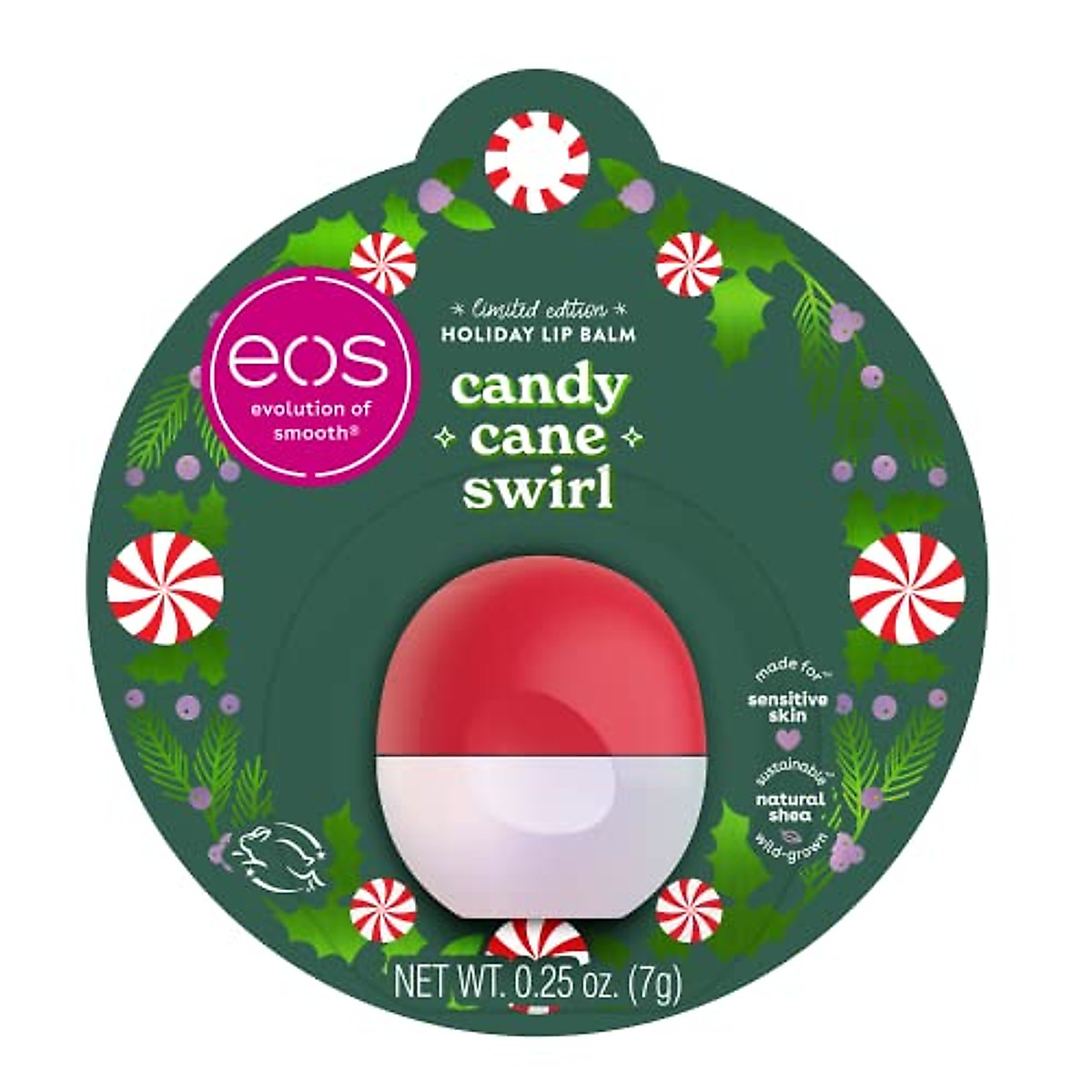 Eos Limited Edition Holiday Lip Balm, Candy Cane Swirl, Christmas Gifts & Stocking Stuffers, Lip Care Products, 0.25 oz