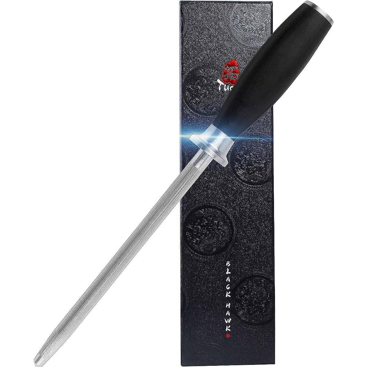 TUO Knife Sharpening Kit Honing Steel 8 Inch Knife Sharpeners,Kitchen Knives Sharpener Steel Honing Rod, German X50CrMoV15 Steel with Full Tang Pakkawood Handle, BLACK HAWK SERIES