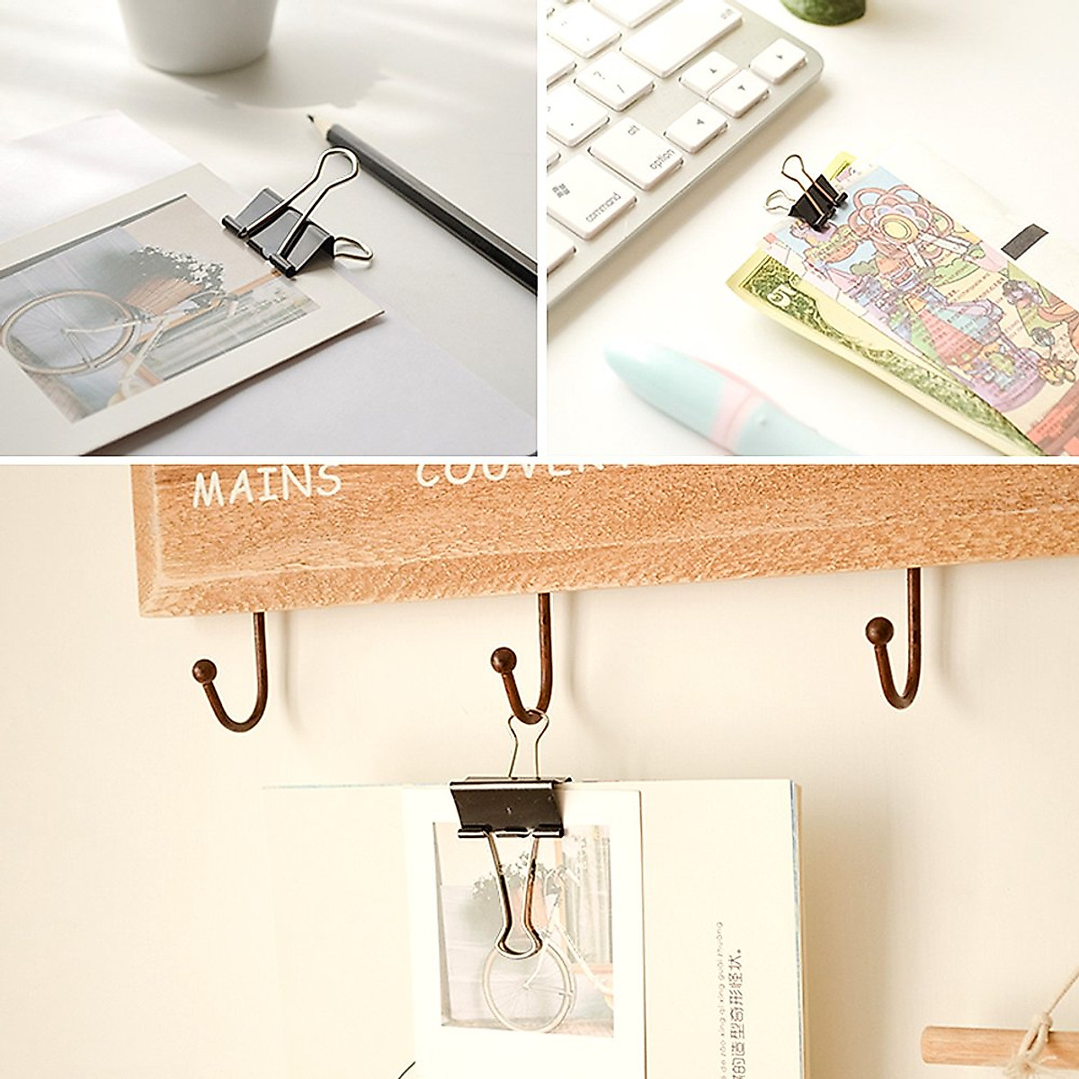 140pcs Binder Paper Clips Assorted Sizes, Binder Paper Clamps Office Supplies Clips for Paperwork, School, Home, Large Medium Small Paperclips Set with Box, Black