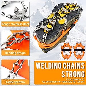 Gelindo Crampons Ice Cleats Traction, 19 Spikes Stainless Steel for Snow Shoes Boots, Safe Protection for Hiking, Walking, Climbing, Jogging, Mountaineering on Snow Muddy Road Anti-Slip