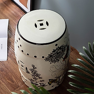 ANNESA Outdoor Butterfly Flower Ceramic Drum Stool, Garden Decoration Stool, Household Stool, Portable Table, Living Room Decoration, Used in Various Indoor and Outdoor Occasions