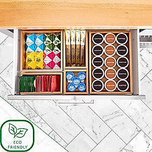 Seville Classics Bamboo Premium Organizer Storage Bins for Kitchen Silverware, Pantry, Closet, Office Desk, Pens, Utensils, Makeup, K Cup, Bamboo, Bin Set (5 Piece)