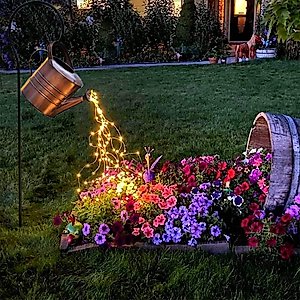 Watering can with Lights,Solar Star Shower Light with Stake Firefly Bunch Lights Fairy Copper Wire Waterproof String Lights, Solar Lanterns Outdoor Waterproof,Outdoor Garden Metal Decor Lights