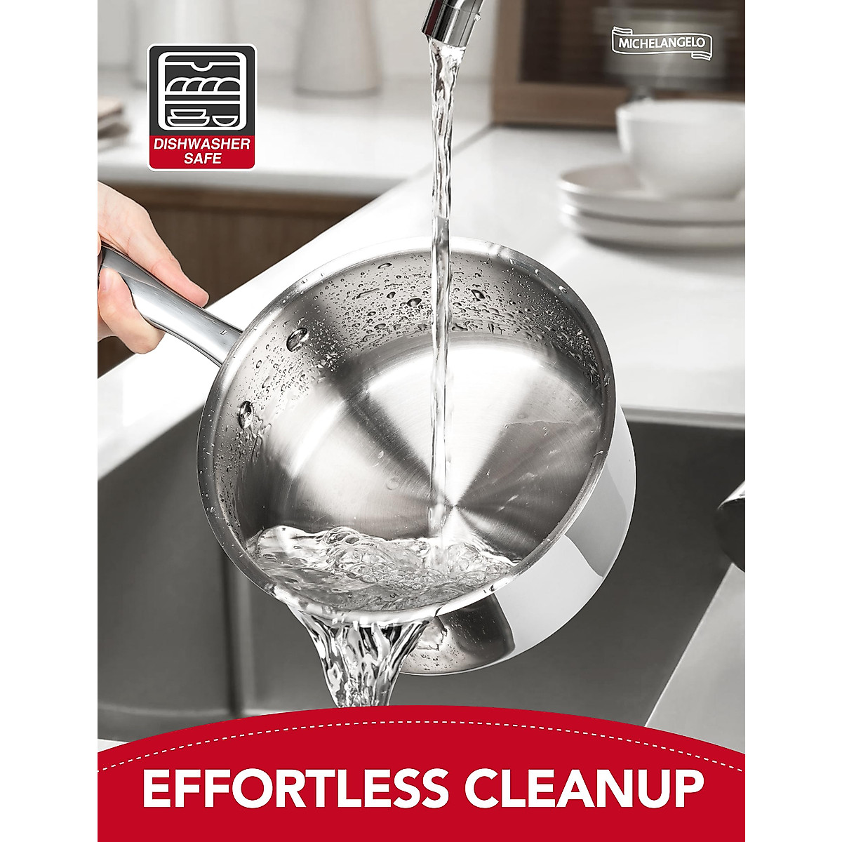 MICHELANGELO Stainless Steel Sauce Pan Set - 1, 2, 3 Qt Saucepans with Lids, Small Stainless Steel Pots for Cooking, Induction Compatible, Dishwasher & Oven Safe