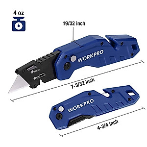 WORKPRO 3-piece Folding Utility Knife Set & 3-piece Folding Utility Knife (Blue/Balck/Red), 40-piece Extra Blades Included