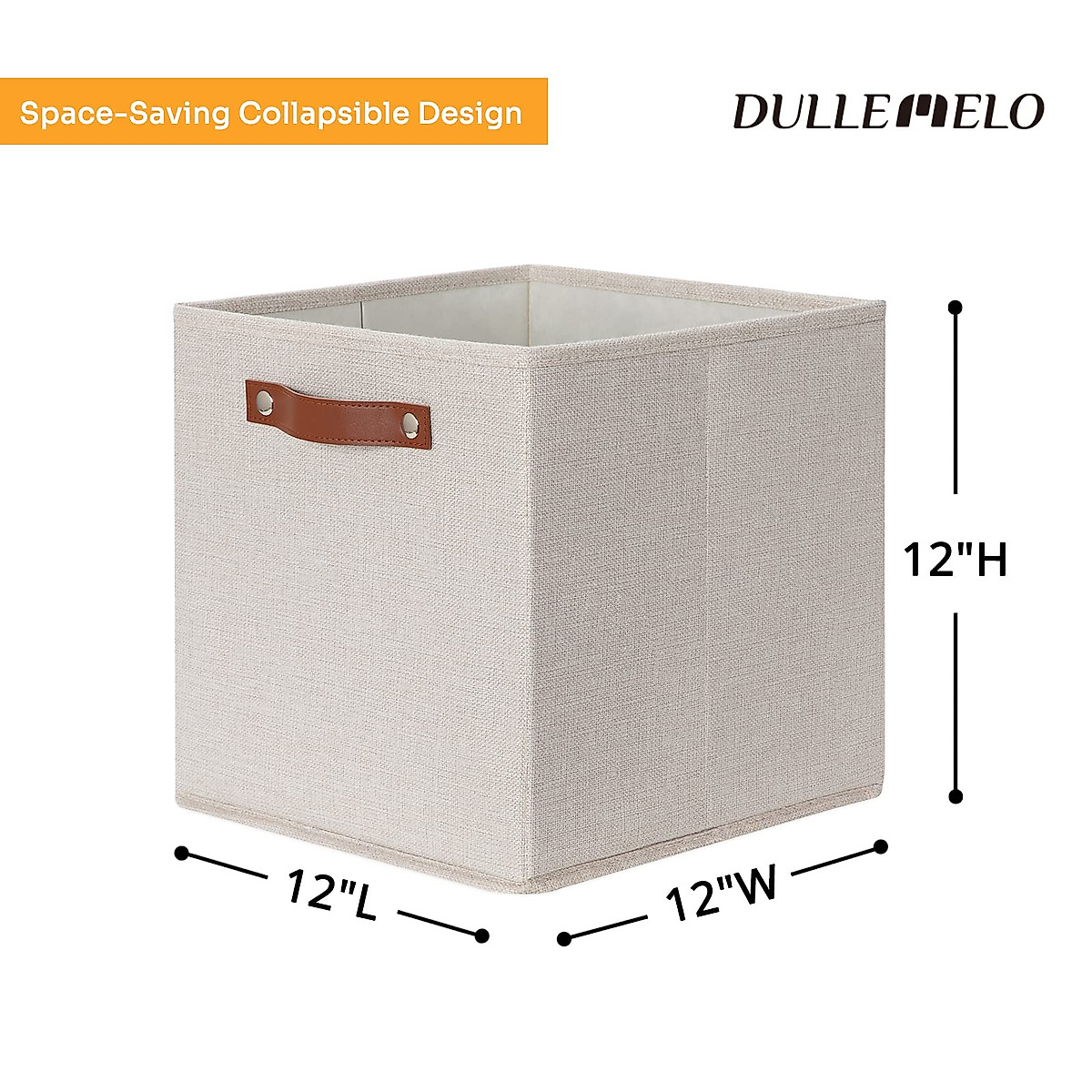 DULLEMELO 12inch Cube Storage Baskets for Shelves Closet Storage,Sturdy Home Organization Bins for Gifts Empty,Foldable Fabric Storage Cubes Baskets for Nursery Toys Clothes Storage(Beige-4 Pack)