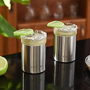 KEEPEE Whiskey Glasses Set of 2 - Vacuum Insulated Tumbler with Removable Glass Insert - Insulated Cocktail Glass - Old Fashioned Lowball Glass for Margaritas, Bourbon, Wine, 10oz (Stainless Steel)