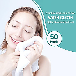 Wash Cloths Bulk White Face Cloths Cotton Washcloths Set Hand Towels Absorbent for Bathroom Soft Cleaning Rags for Bath Body Spa Gym Kitchen Dish, 12 x 12 Inches (50 Pieces)