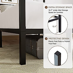 ikalido Queen Size Metal Canopy Bed Frame, Modern Four-Poster Platform Bed Frame, Mattress Foundation with Wood Slat Support/Under-Bed Storage Space/No Box Spring Needed/Black