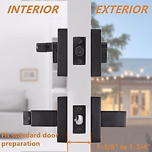 Probrico Flat Black Square Entry Levers Locksets and Single Cylinder Deadbolts Combination Set, Heavy Duty Front Door Office Entrance Levers, 3 Pack Keyed Alike(All Same Keys)