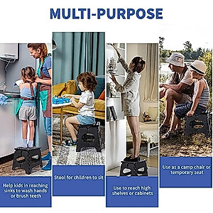 ROLIZOE Foldable Step Stool with Safety Lock, Space-Saving Plastic Stepping Stool, 11 Inch Multi-Purpose Portable Non-Slip Folding Step Stool for Kids & Adults-Black