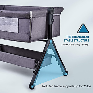 Bellababy Bedside Bassinet, Bedside Sleeper, Bedside Crib with Changing Table, Easy Folding Portable Crib, Adjustable Portable Bed for Infant/Newborn (Dark Grey)