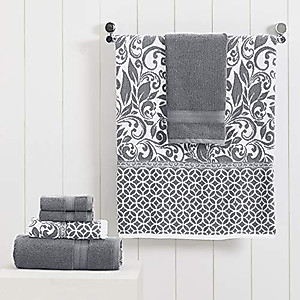 Modern Threads Trefoil Filigree 6-Piece Reversible Yarn Dyed Jacquard Towel Set - Bath Towels, Hand Towels, & Washcloths - Super Absorbent & Quick Dry - 100% Combed Cotton