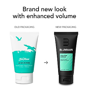 BluMaan Volume Cream - Adds Enhanced Volume for Fine, Flat & Thin Hair - Heat Protecting Formula - Thickening Effect for Thinning Hair - Volumizing Styling Cream for Men & Women - 3.4 oz