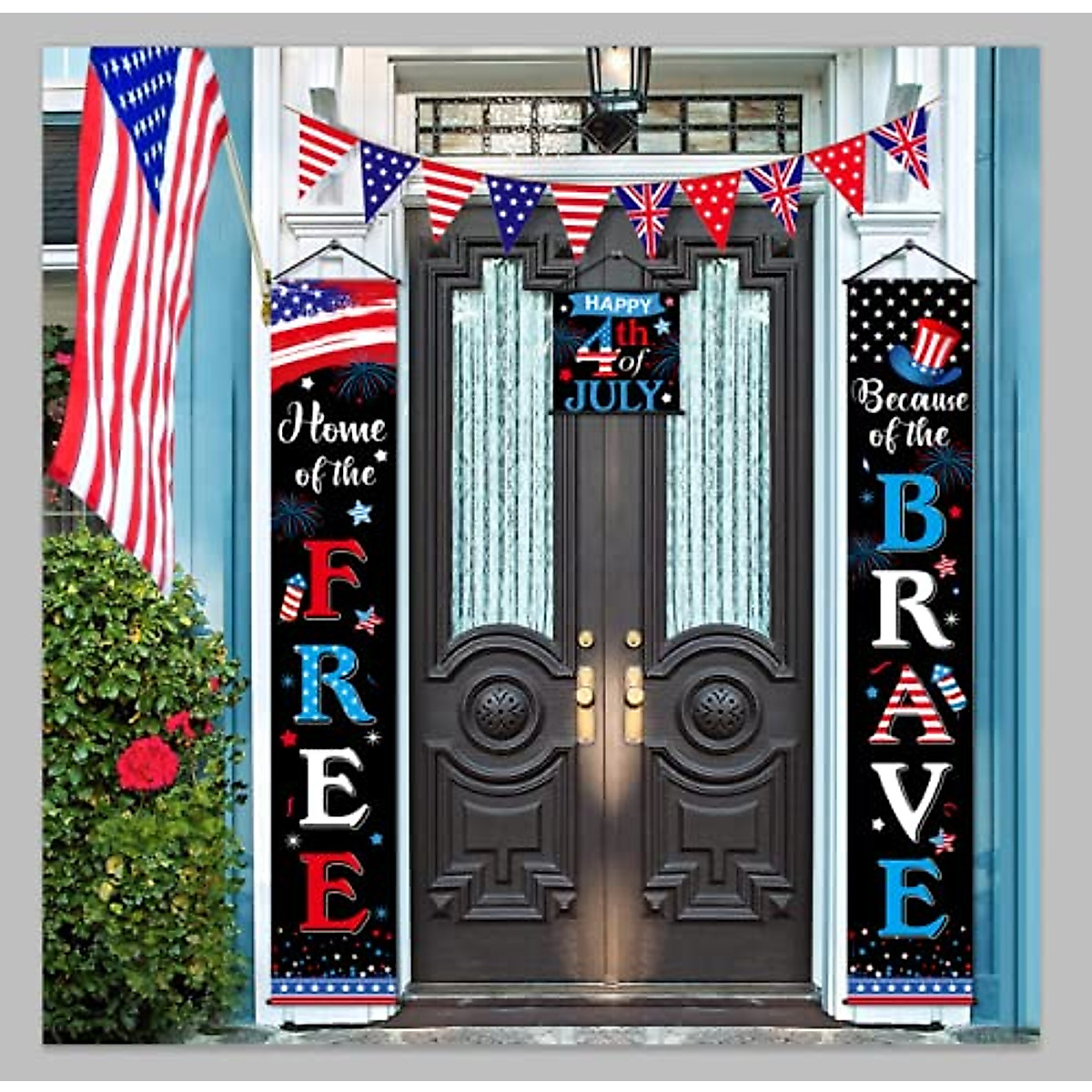 3 Pieces 4th of July Decoration Independence Day Patriotic Banner Flag Home of The Free and Because of The Brave Veterans Day Hanging Sign Set for House Yard Porch Garden Indoor Outdoor Party Supply